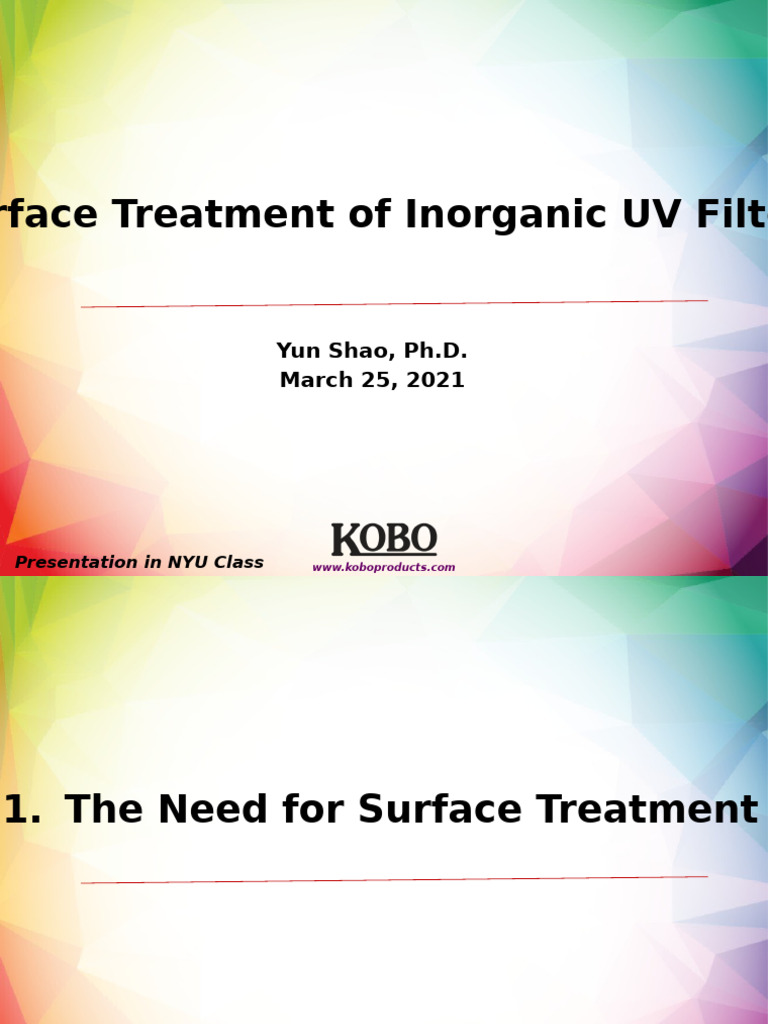 Class - 7 Surface Treatment of Inorganic UV Filters - Peter Tsolis NYU Class | PDF