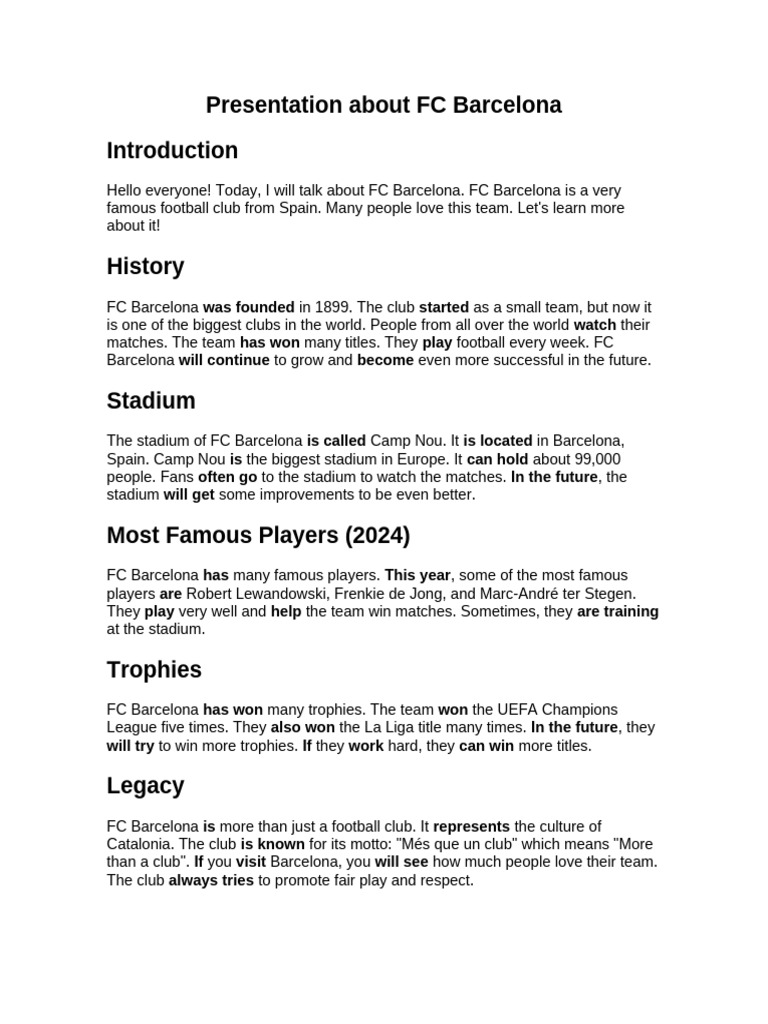 Presentation About FC Barcelona | PDF