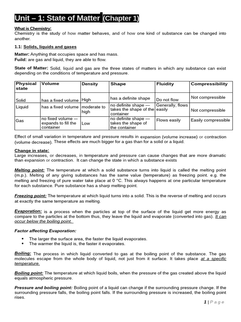 Chemistry-Unit 1- State of Matter- (Ch 1) | PDF