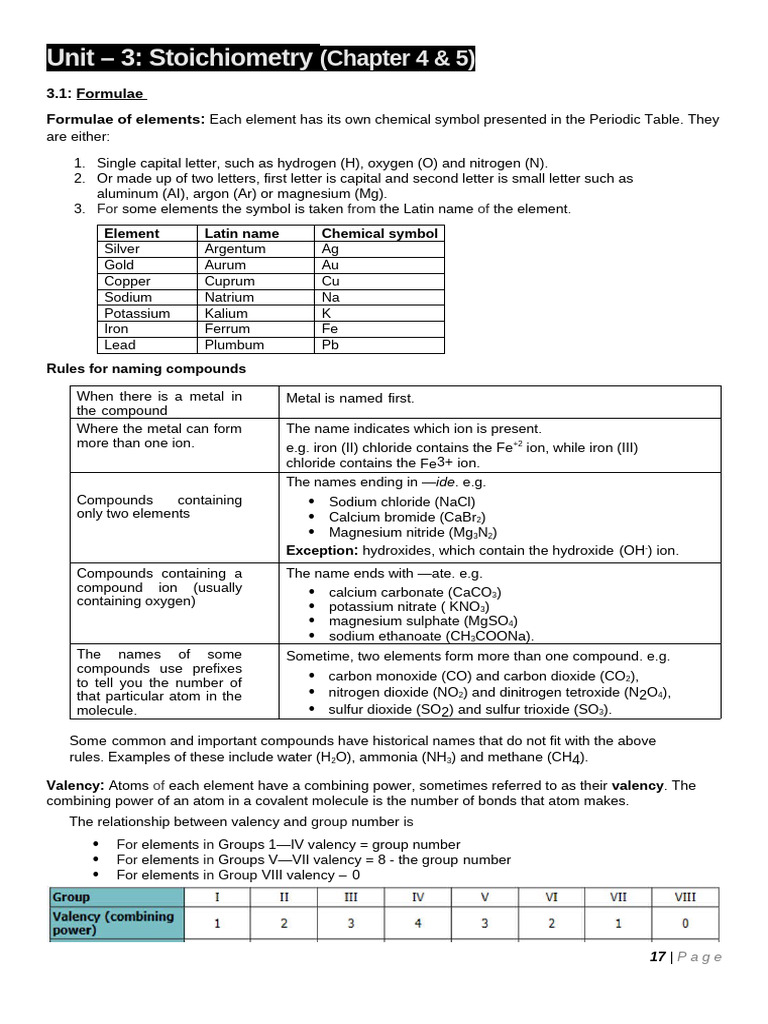 Chemistry-Unit 3 - Stoichiometry - (CH 4,5) | PDF