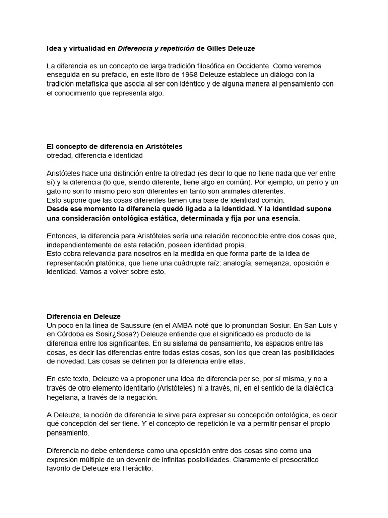 Deleuze - Diferencia y Repetición - Guión | PDF | Gilles Deleuze | Filosofía