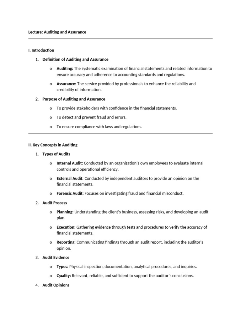 Lecture about Auditing and Assurance | PDF