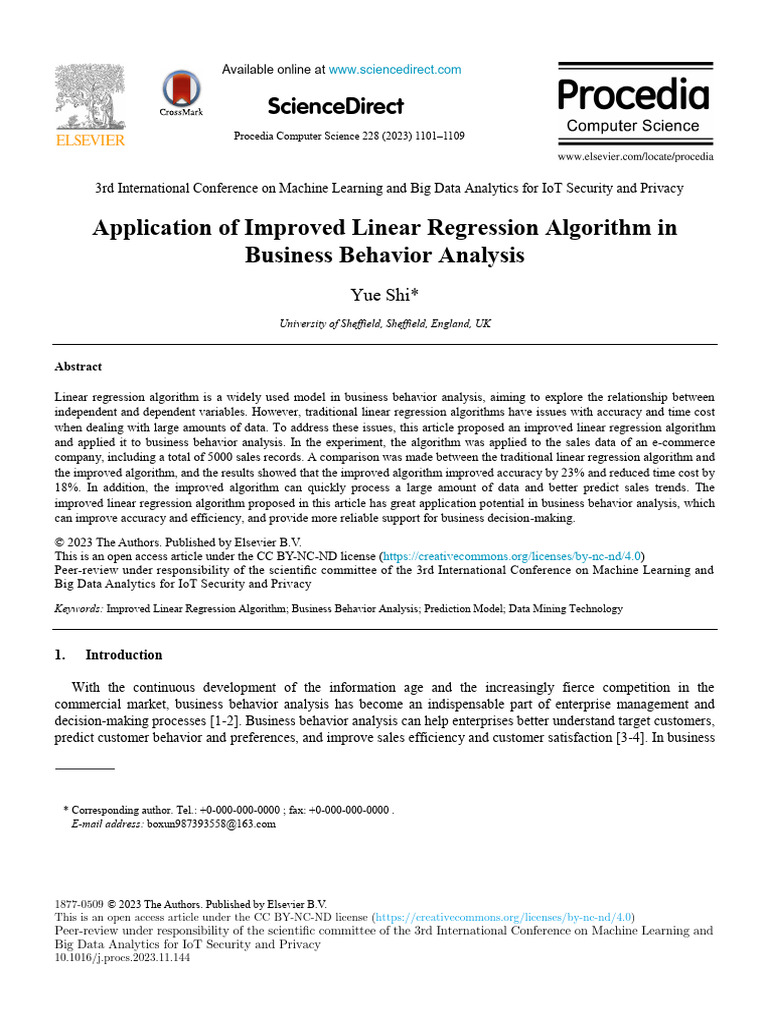 Application of Improved Linear Regression Algorithm | PDF