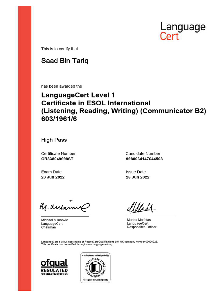 Language Cert | PDF