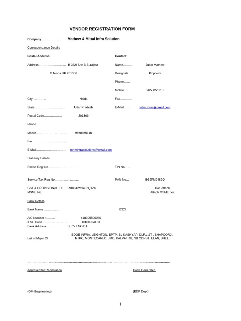 Vendor Registration Form New | PDF