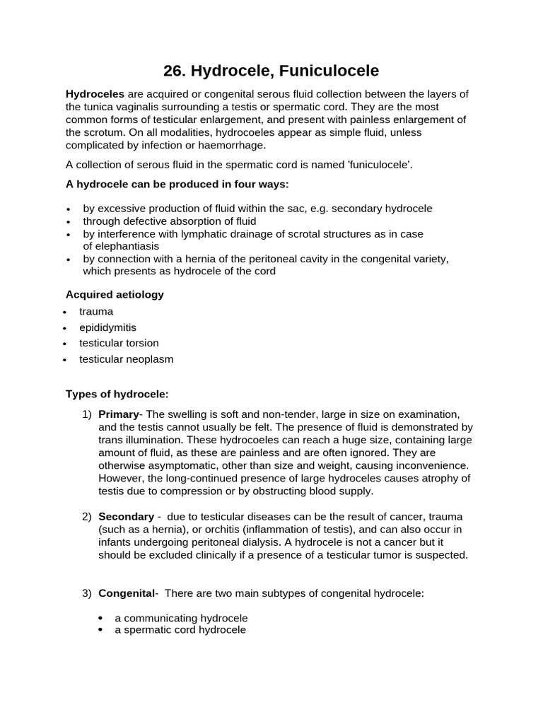 Hydrocele, Funiculocele: Hydroceles | PDF