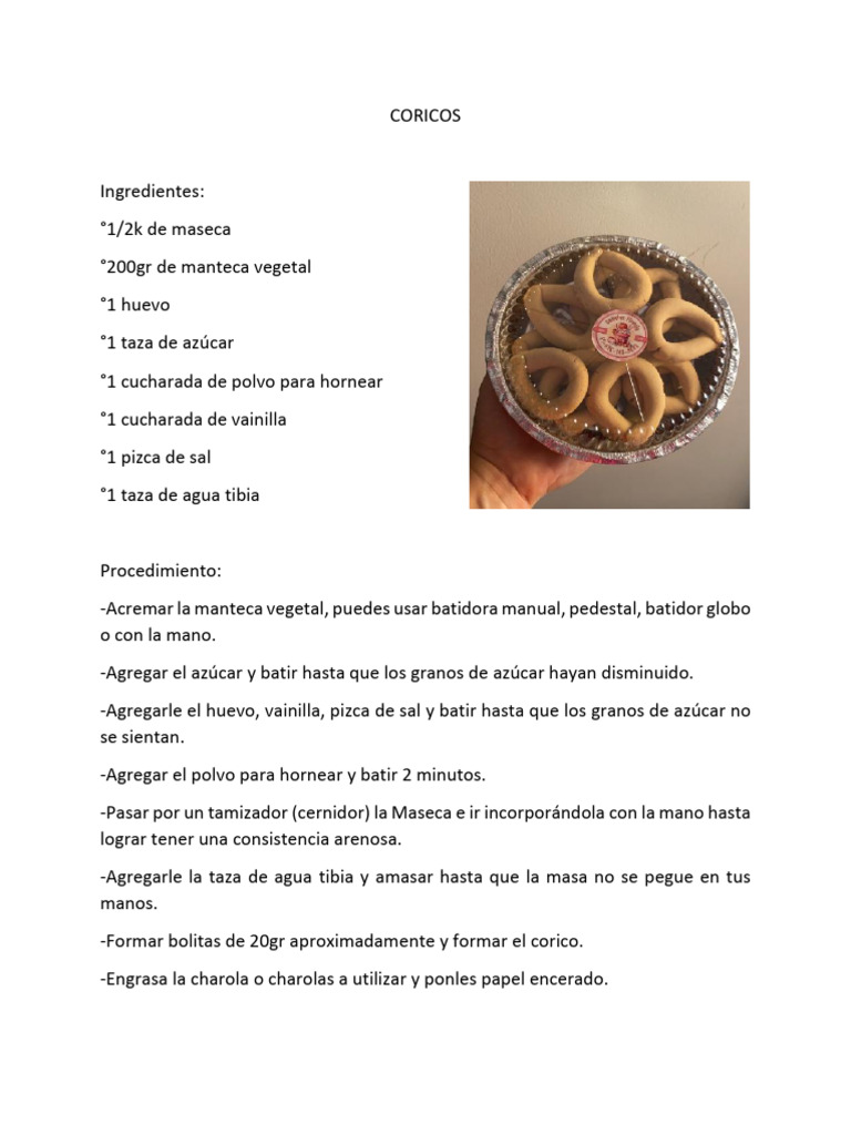 Receta Coricos | PDF