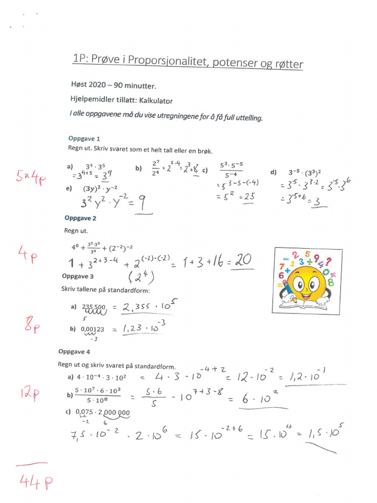 Proporsjonalitet, Potenser Og Røtter (Prøve 2) FASIT | PDF