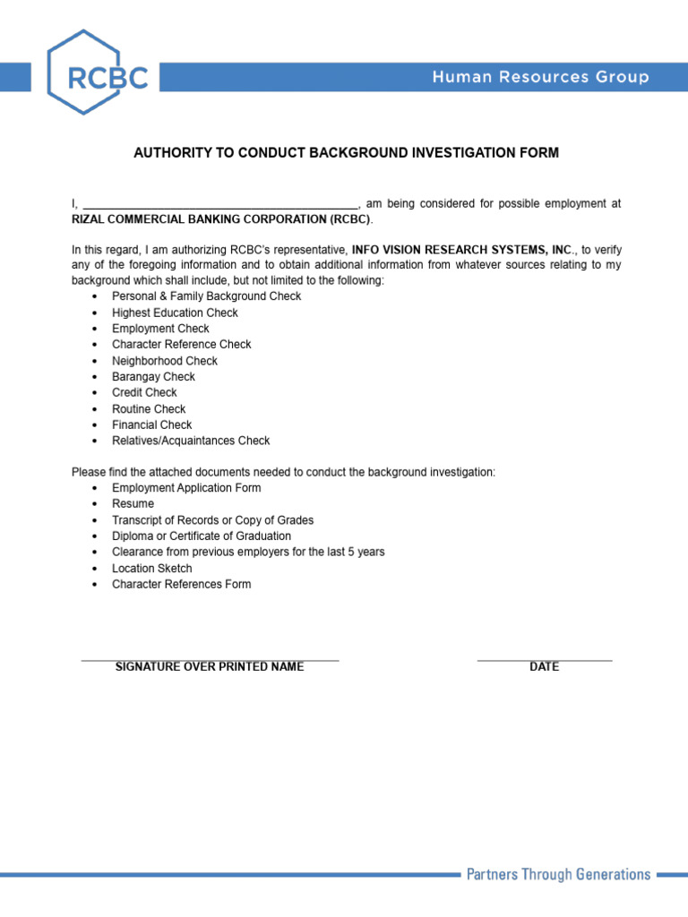 Authority To Conduct Background Investigation Form | PDF