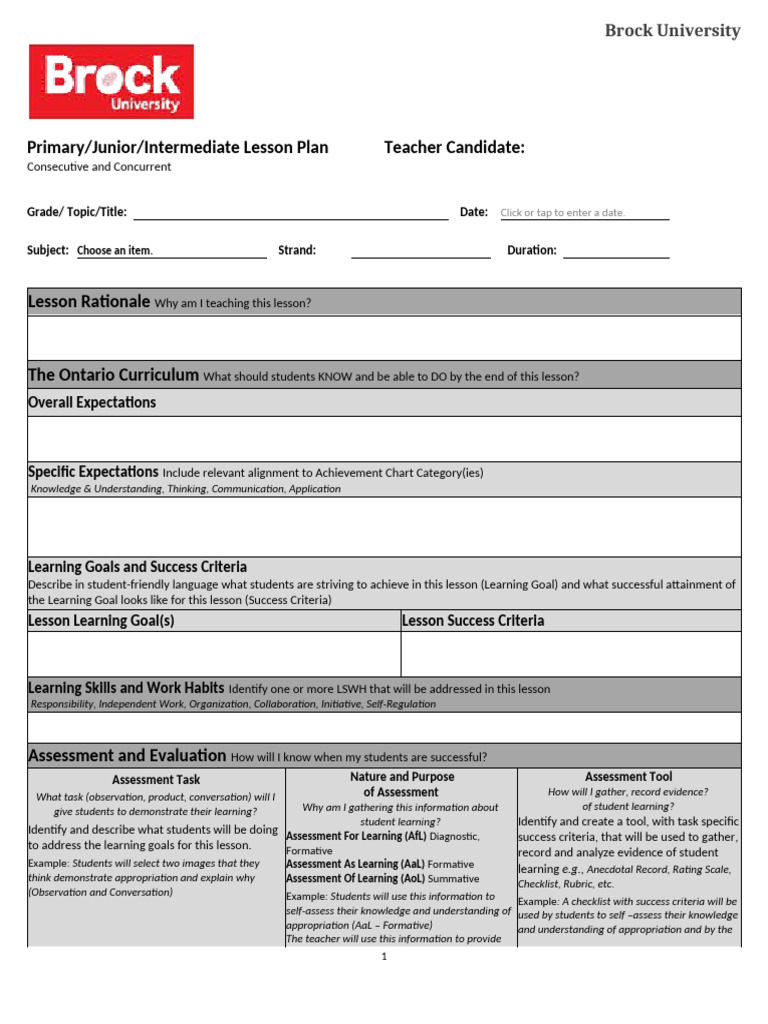 2021 Brock PJI Lesson Plan Template-1 | PDF