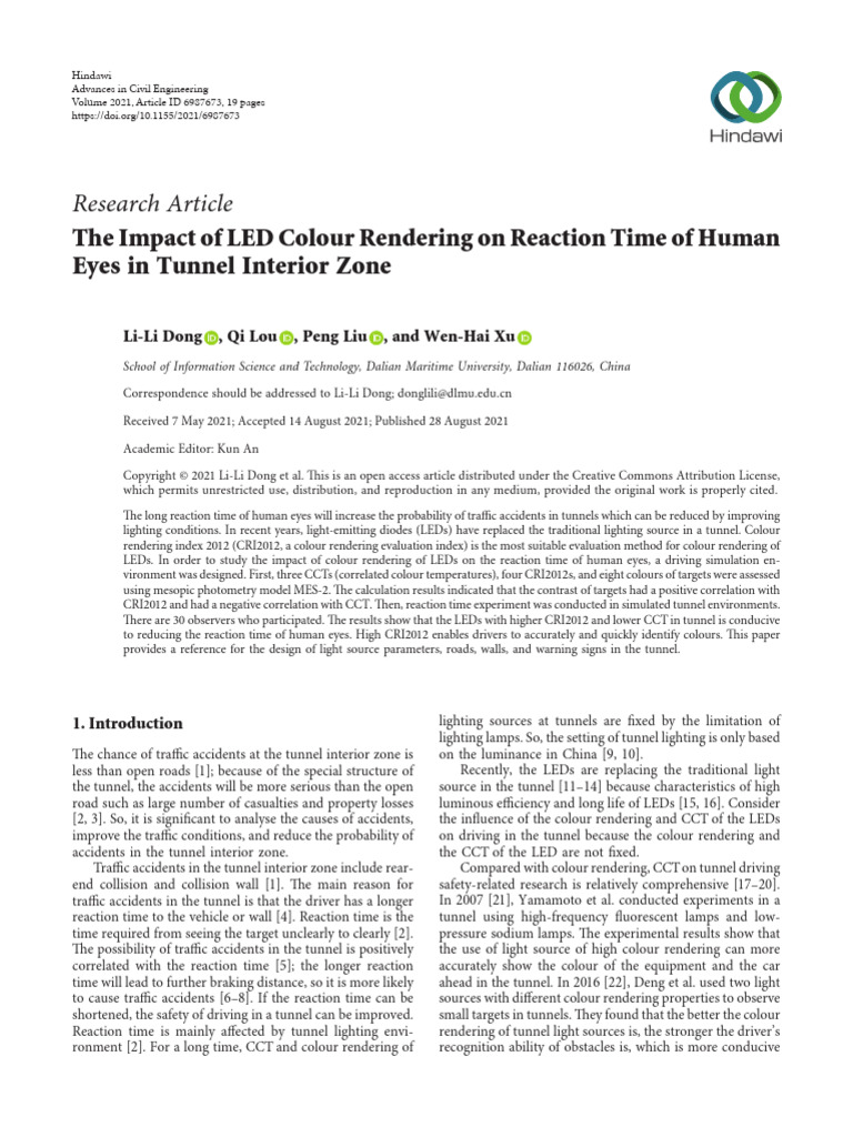 The Impact of LED Colour Rendering On Reaction Time of Human Eyes in ...