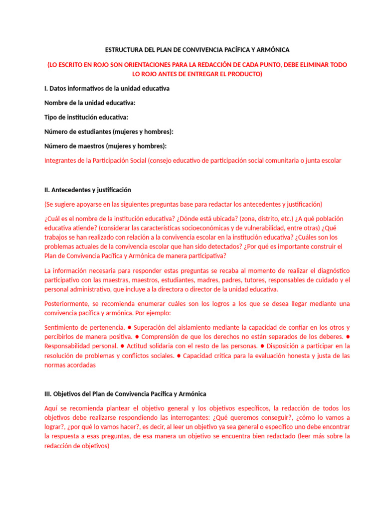 PLAN DE CONVIVENCIA PACÍFICA Y ARMÓNICA BORRADOR | PDF