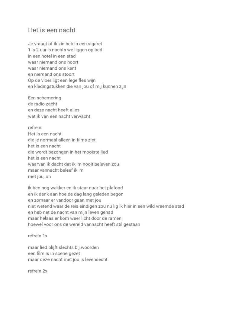 Het Is Een Nacht Lyrics | PDF