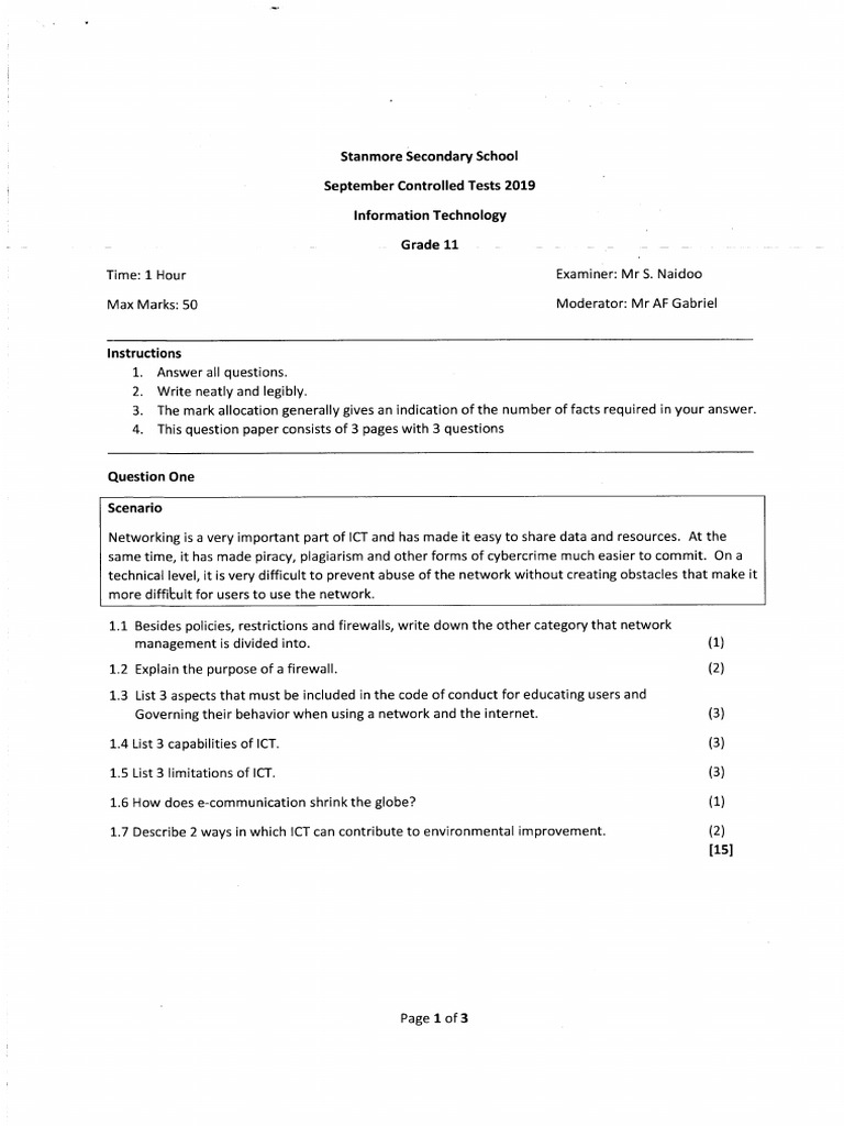 September 2019 GR 11 QP and Memo | PDF