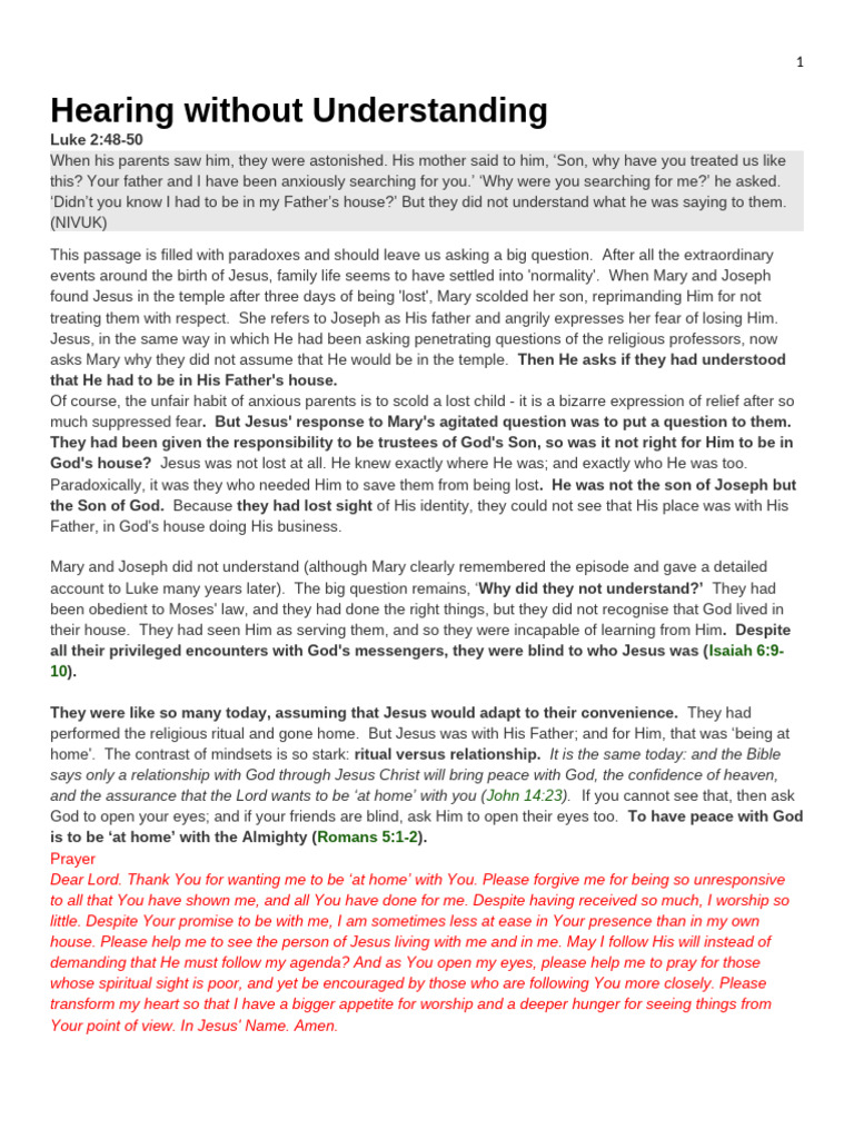 Hearing Without Understanding - DR Paul Adams - Luke 2 48-50 - 13 May ...