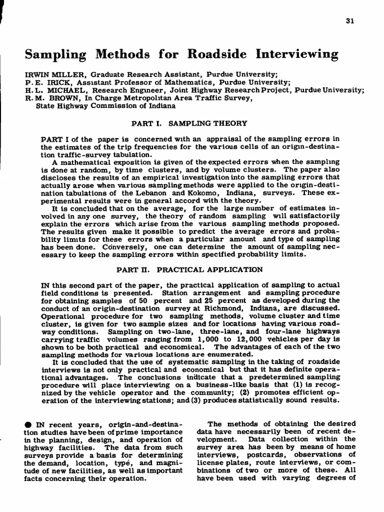 Sampling Methods For Roadside Interviewing: - Vitien | PDF