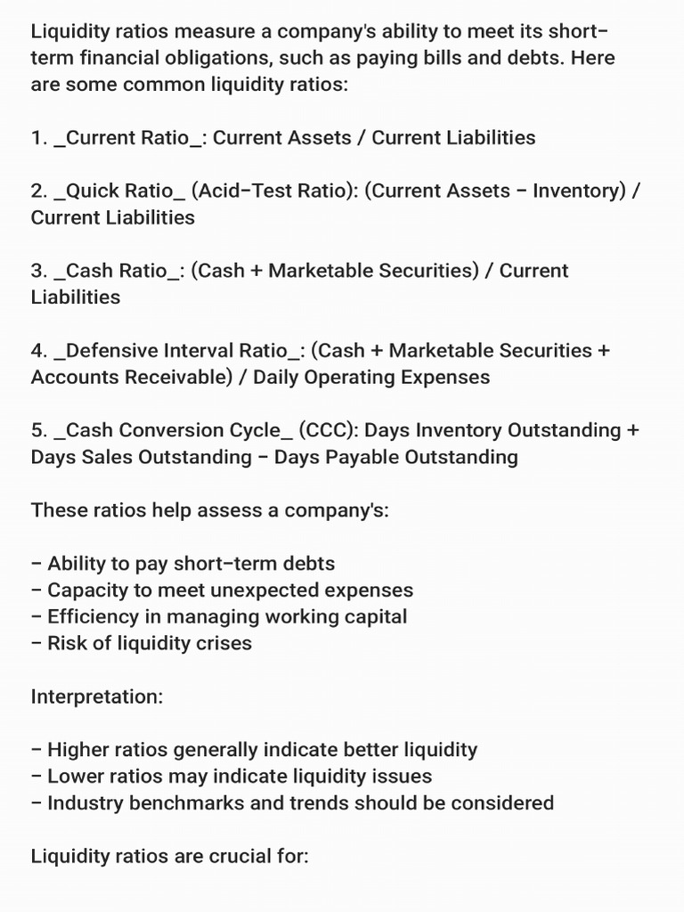 Notes Liquidity ratios | PDF