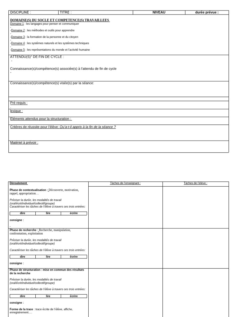Support Fiche de Preparation Seance - Awzjd4mp23m - 6sk6b7y6oxu | PDF