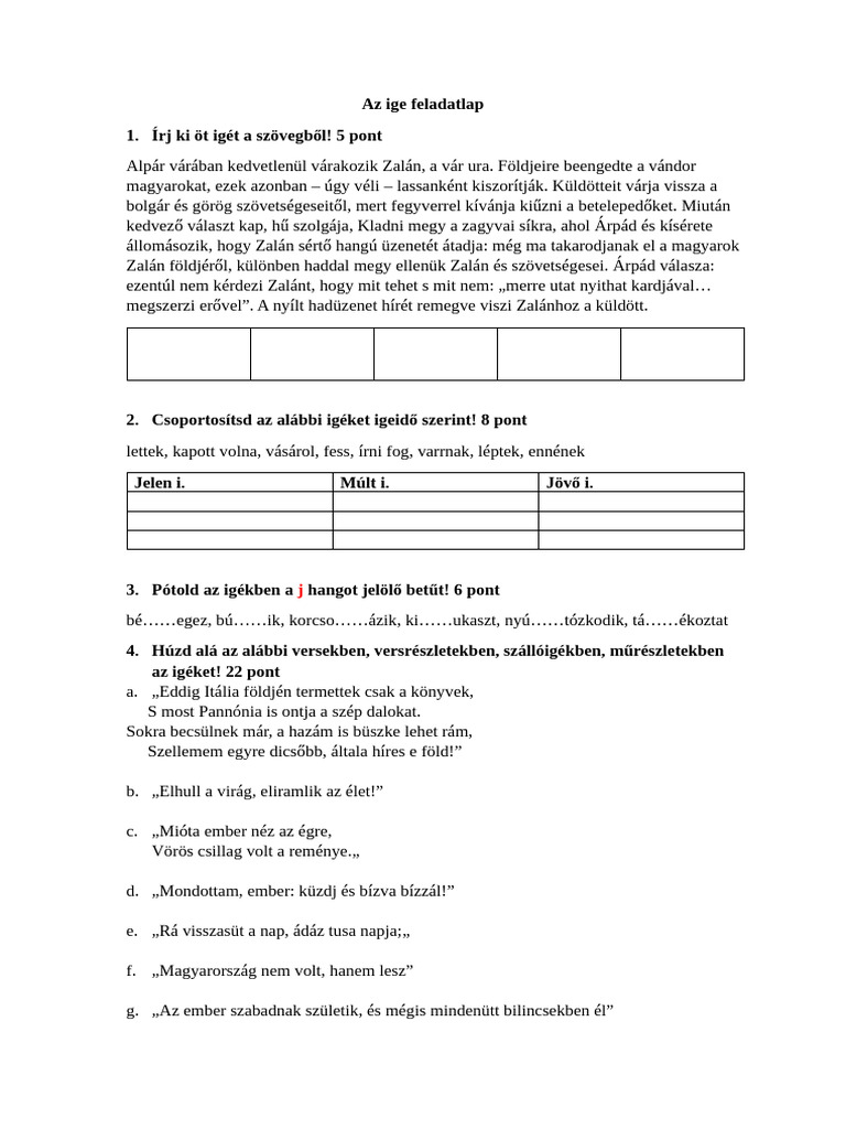 Az Ige Feladatlap | PDF