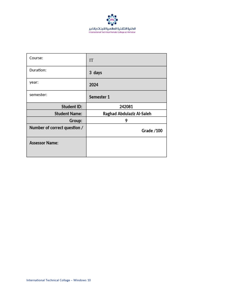 Windows 10 Project - A1 Raghad 242081 | PDF