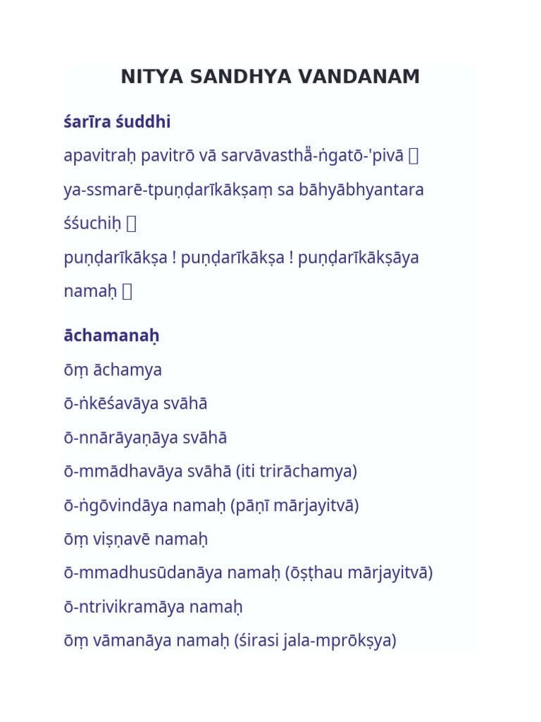 NITYA SANDHYA VANDANAM-English version | PDF