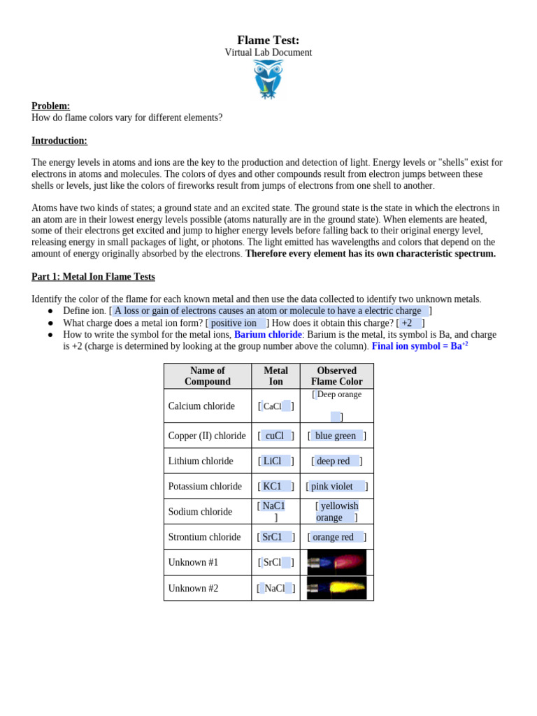 Flame Test Virtual Lab | PDF