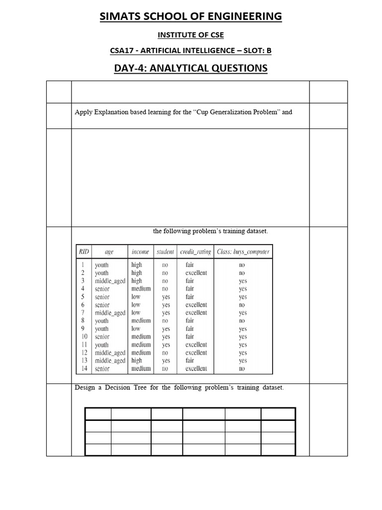 Csa17-Ai-Day-4-Analytical Questions | PDF | Artificial Intelligence | Intelligence (AI) & Semantics
