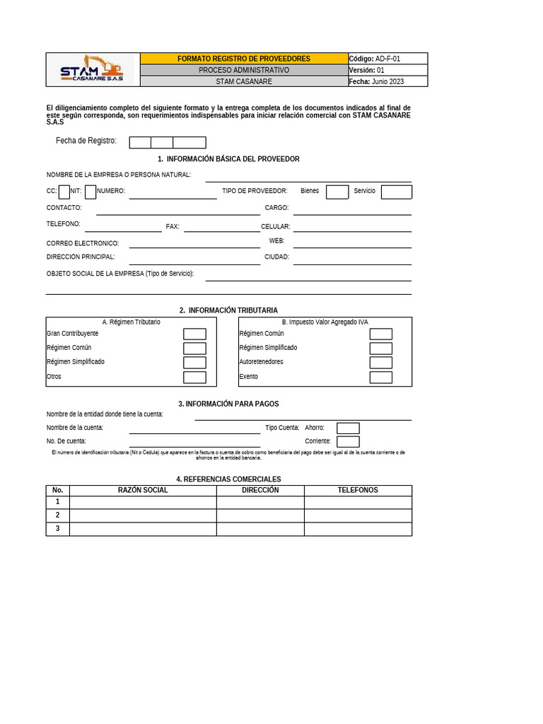 Ad F 01 Registro De Proveedores Pdf
