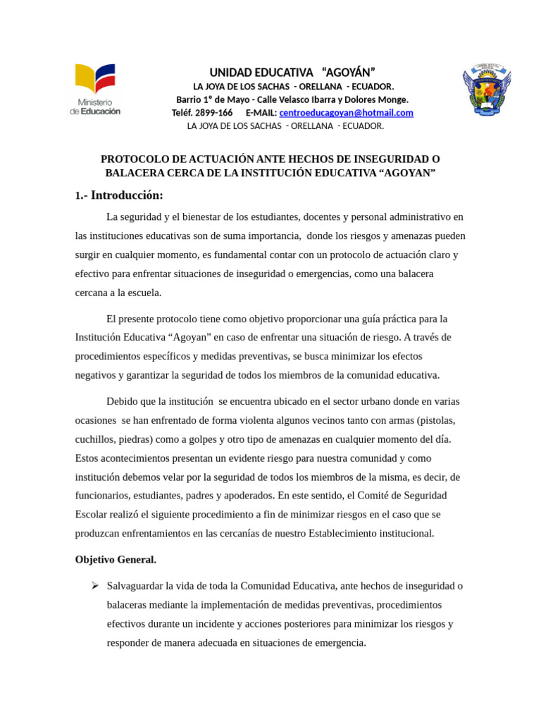 Protocolo de Actuación Ante Hechos de Inseguridad o Balacera Cerca de ... Protocolo de Actuación Ante Hechos de Inseguridad o Balacera Cerca de ...