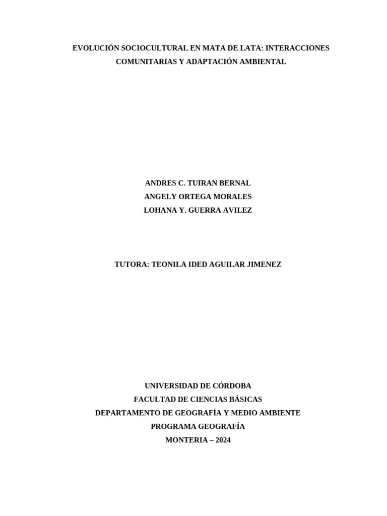 Adaptacion Sociocultural de Mata de Lata | PDF