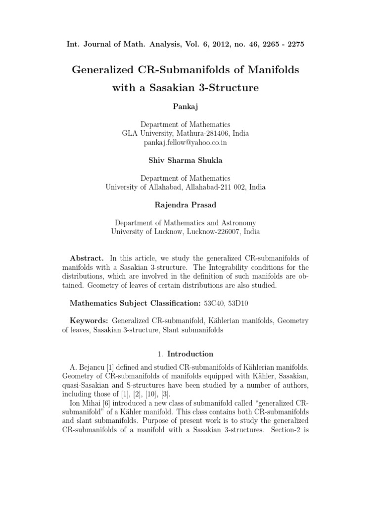 Generalized CR-Submanifolds of Manifolds With A Sasakian 3-Structure | PDF