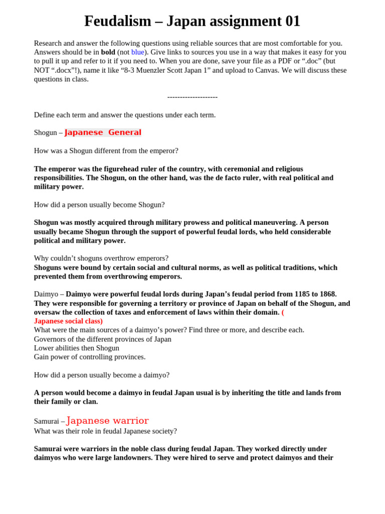 01 Feudalism - Japan 01 Assignment | PDF