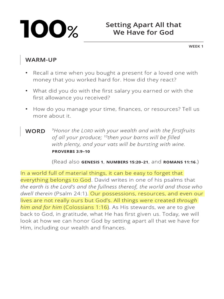 Setting Apart All That We Have For God: Warm-Up | PDF | Prayer | God