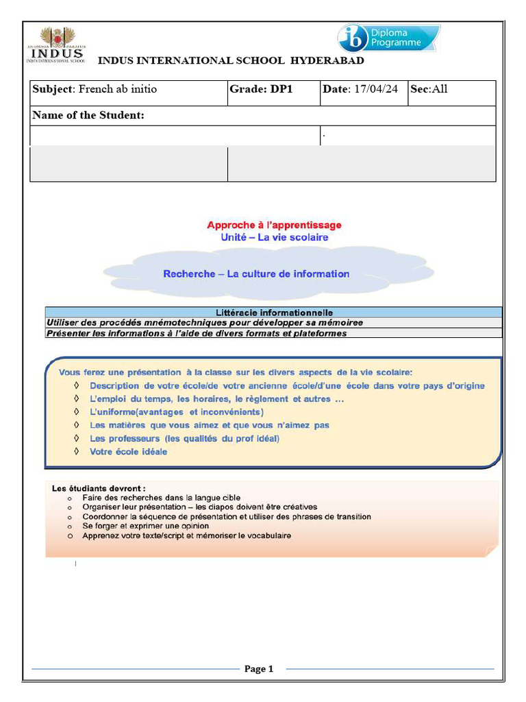 Presentation-Ma Vie Scolaire | PDF