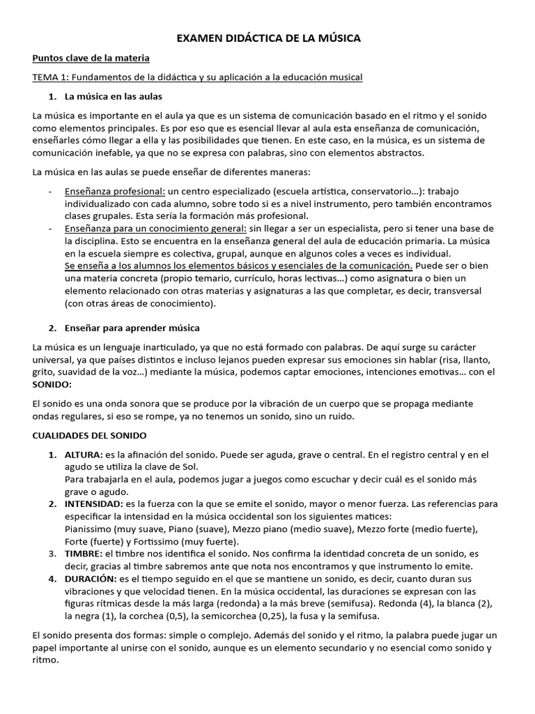 EXAMEN Didã¡ctica Musical | PDF
