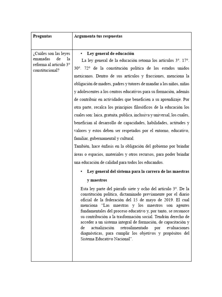 Cuáles Son Las Leyes Emanadas de La Reforma Al Articulo 3RO ...