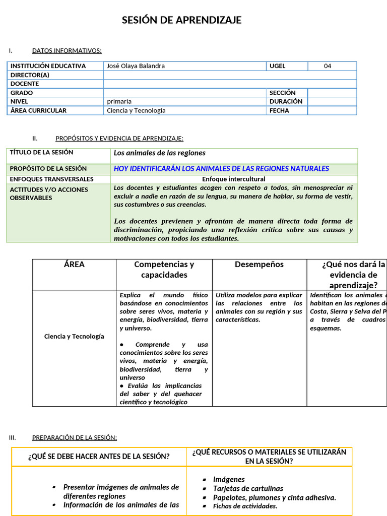 Esquema Sesión de Aprendizaje - Área de Cta | PDF
