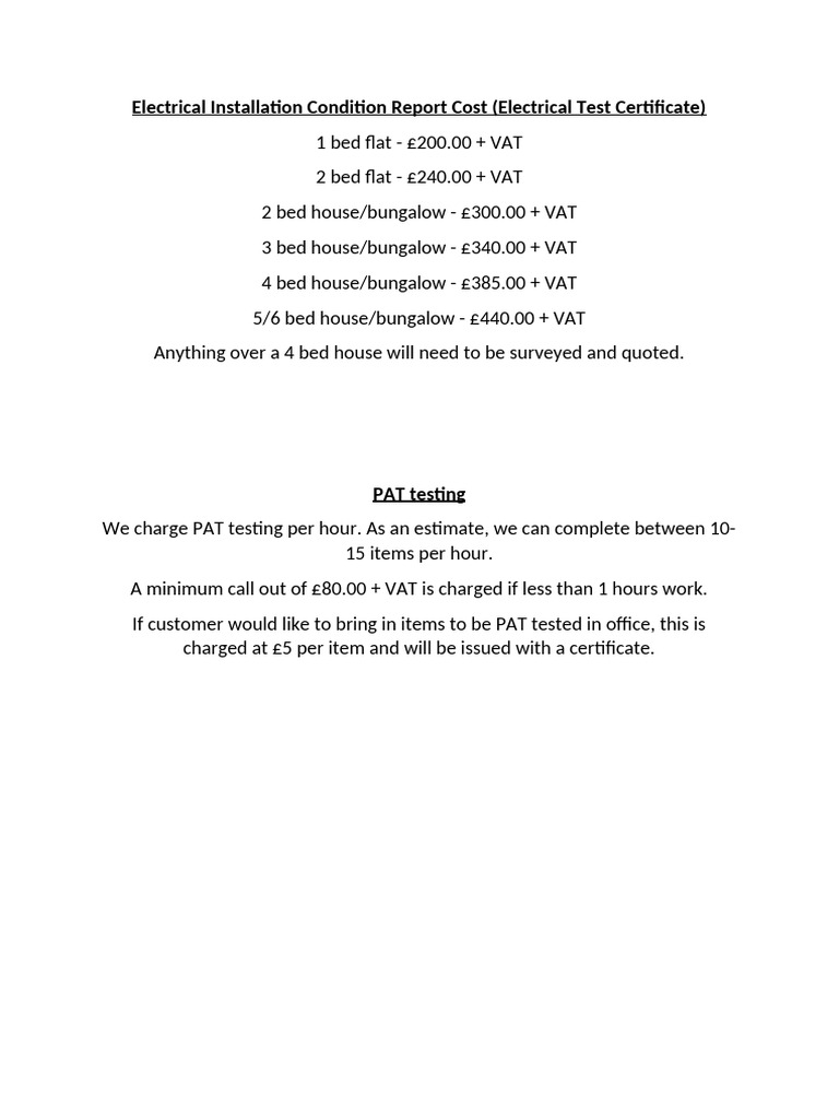 Eicr and Pat Costs | PDF