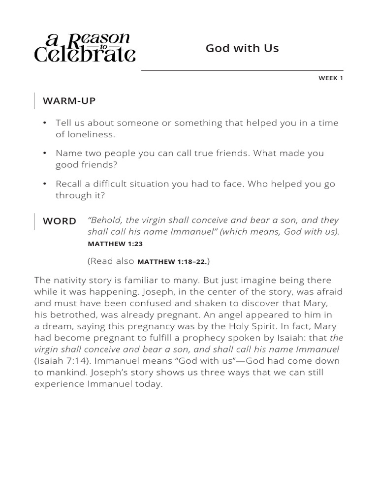 A Reason To Celebrate Week 1 God With Us Mobile | PDF | English ...