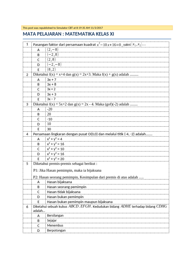 Pas Matematika Kelas Xi Genap 23-24 Hidayati Fitri | PDF