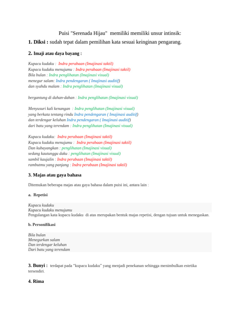 Analisis Unsur Puisi Serenada Hijau | PDF