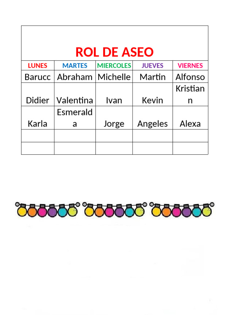 ROL DE ASEO 6A a | PDF