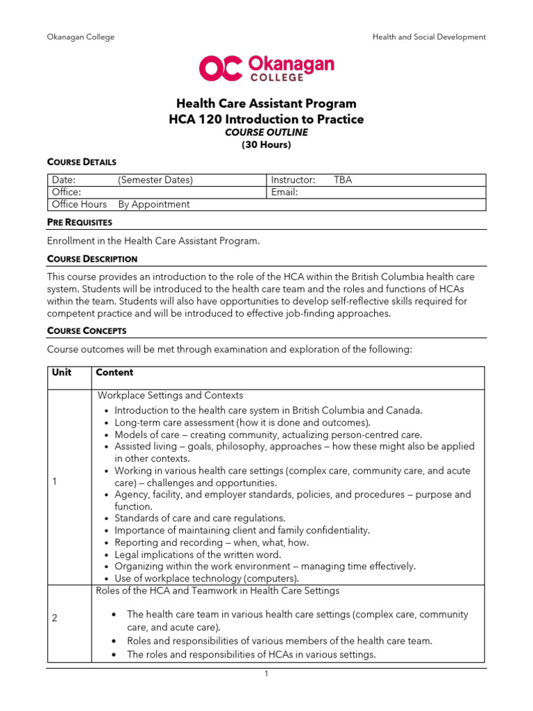 HCA 120 Introduction to Practice Outline 2023 | PDF