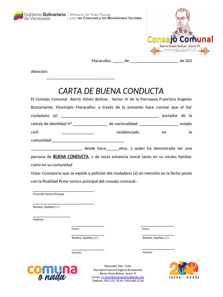 CARTA DE BUENA CONDUCTA CC | PDF