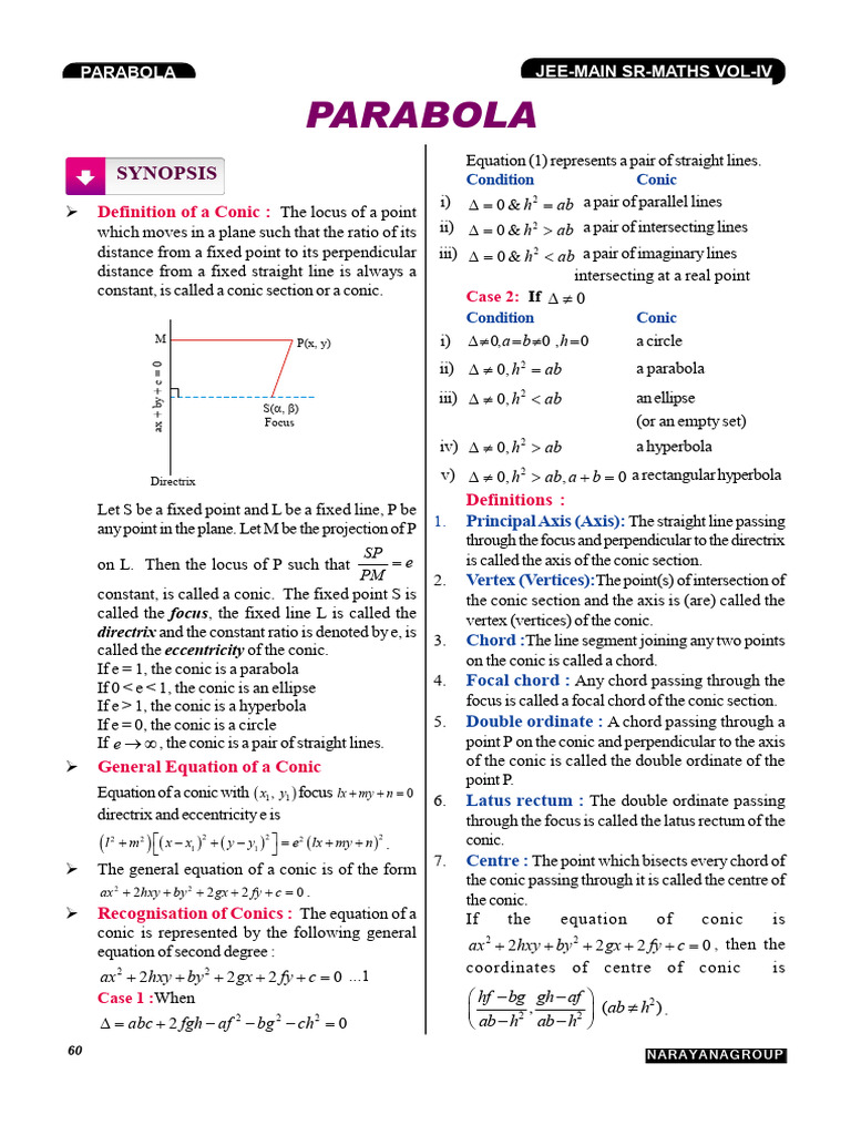 XI - Maths - Chapter 11 - PARABOLA (60-80) | PDF