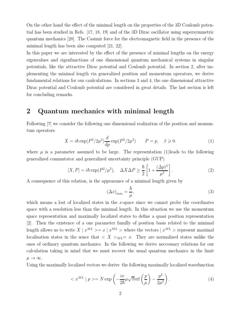 2 Quantum mechanics with minimal length: X i P / µ d dp P / µ P p, β - µ | PDF