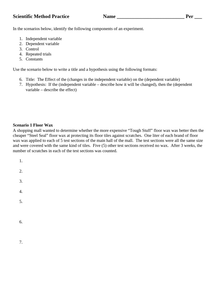 Scientific Method Practice Ws | PDF Scientific Method Practice Ws | PDF