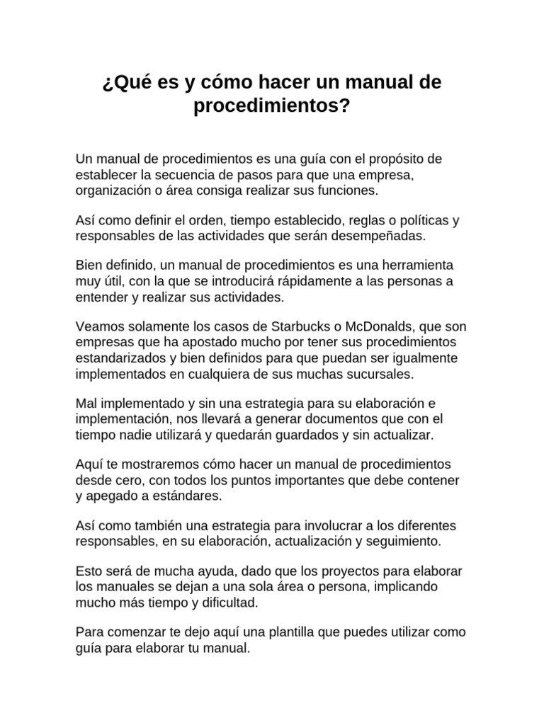 Qué es y cómo hacer un manual de procedimientos | PDF