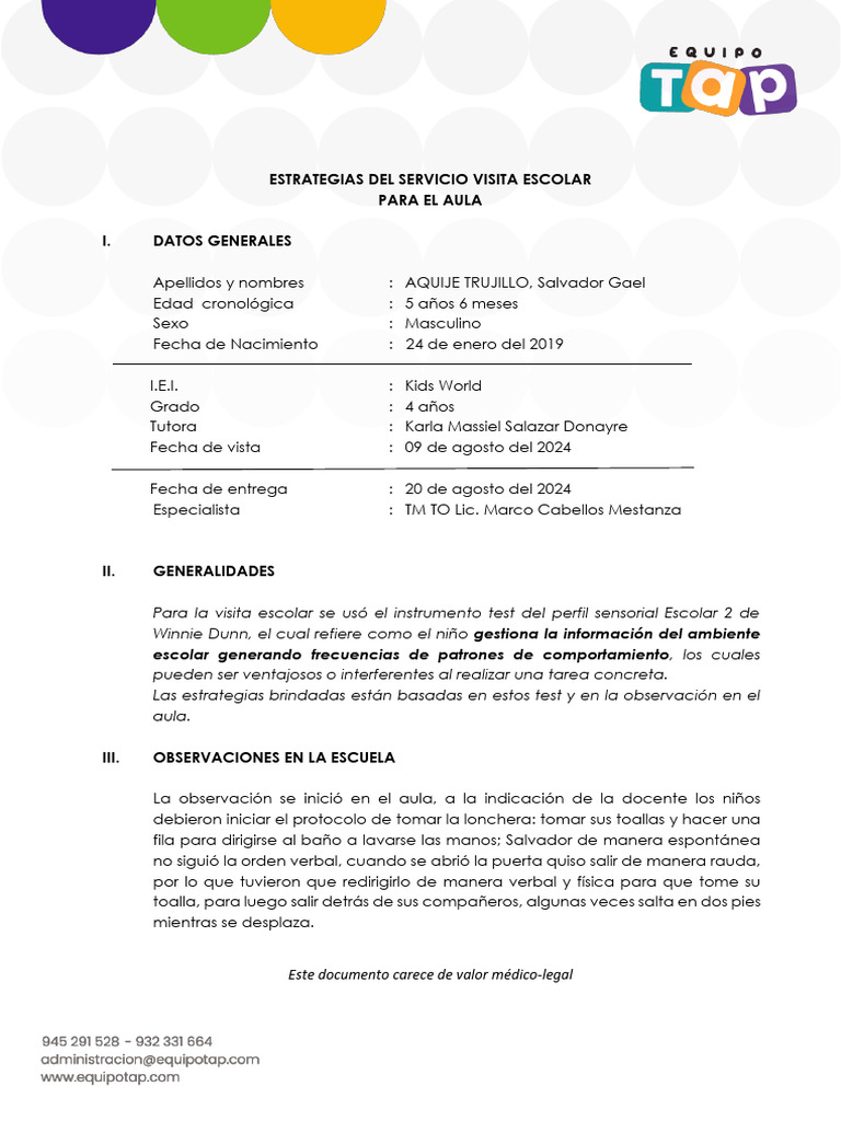 Visita To - Agos 24-Aquije Trujillo Salvador | PDF | Aprendizaje | Relaciones personales ...