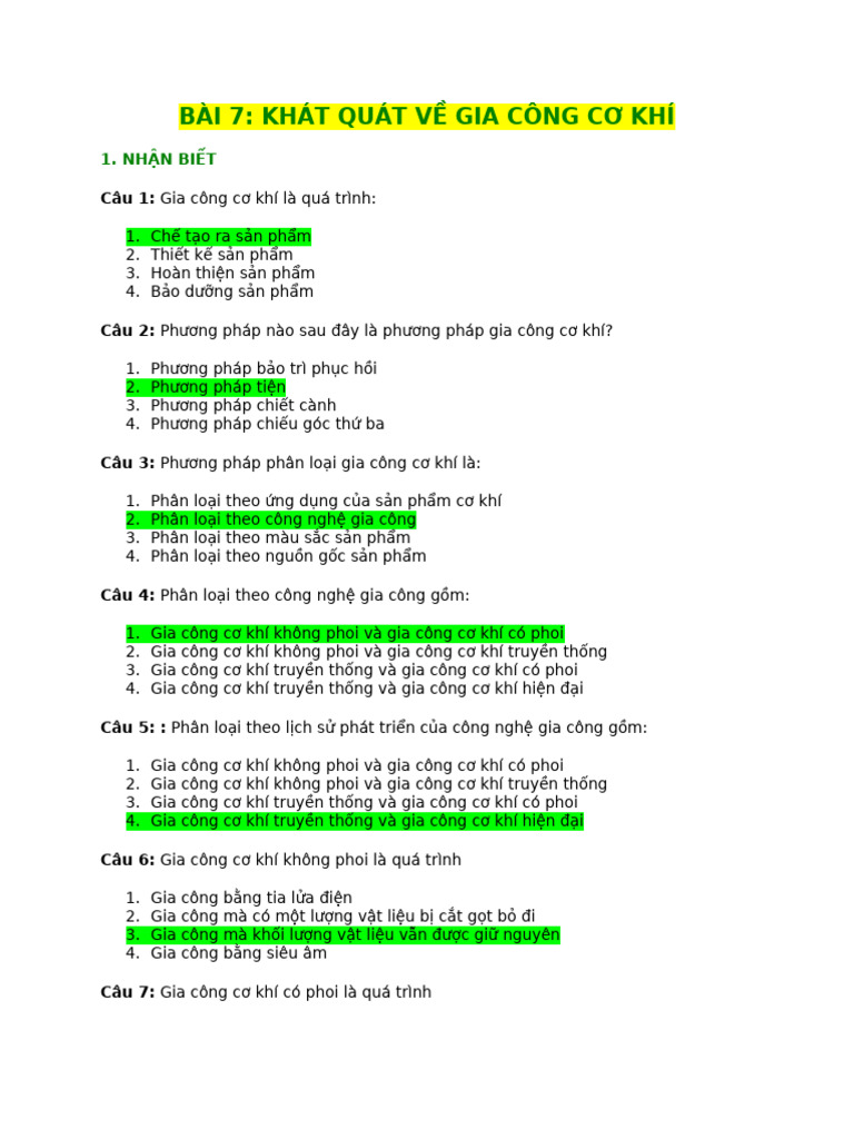 Trắc Nghiệm CN HK1 | PDF